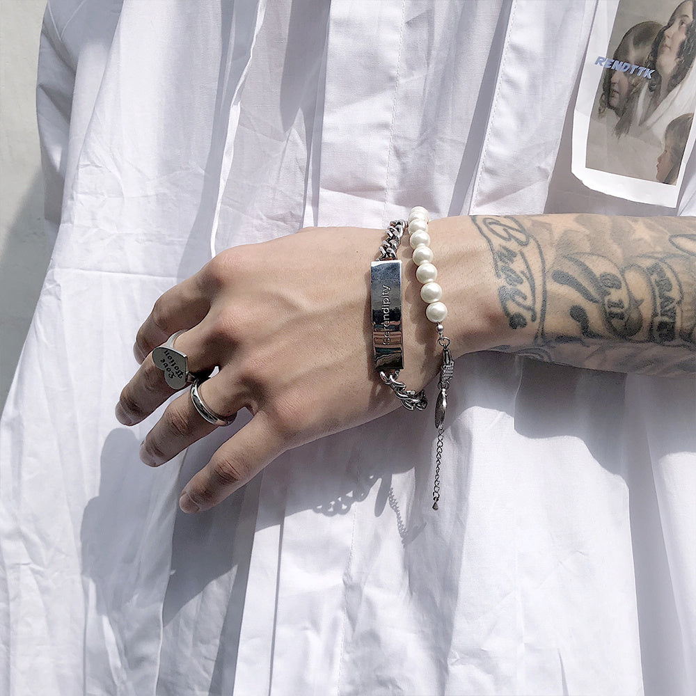 Pearl bracelet with Madonna medal & chain – Adjustable, unisex | T ...
